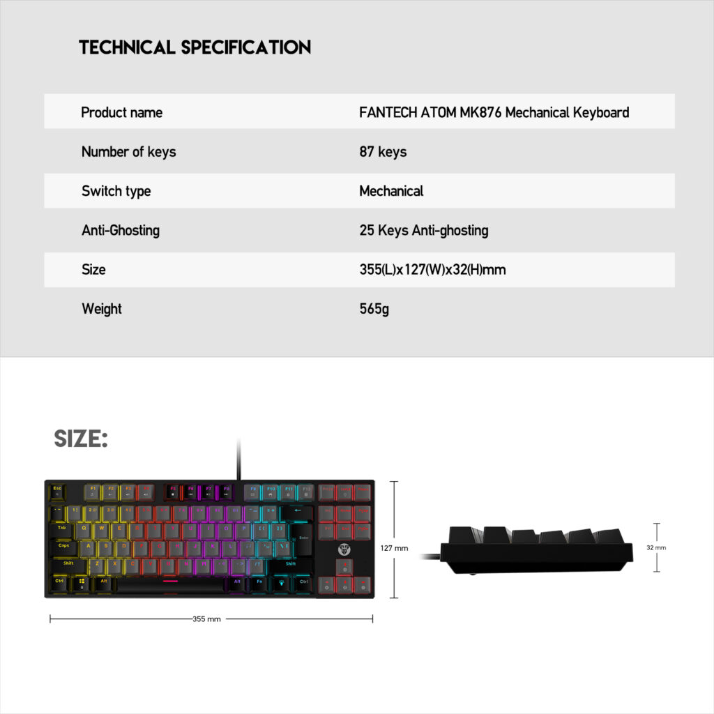 FANTECH ATOM TKL MK876 MECHANICAL GAMING KEYBOARD – buytek