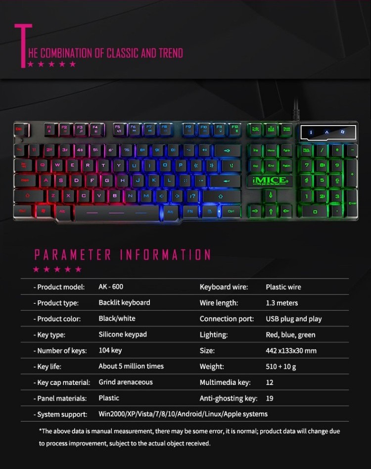 IMICE AK-600 LUMINOUS RGB WIRED GAMAING KEYBOARD – buytek